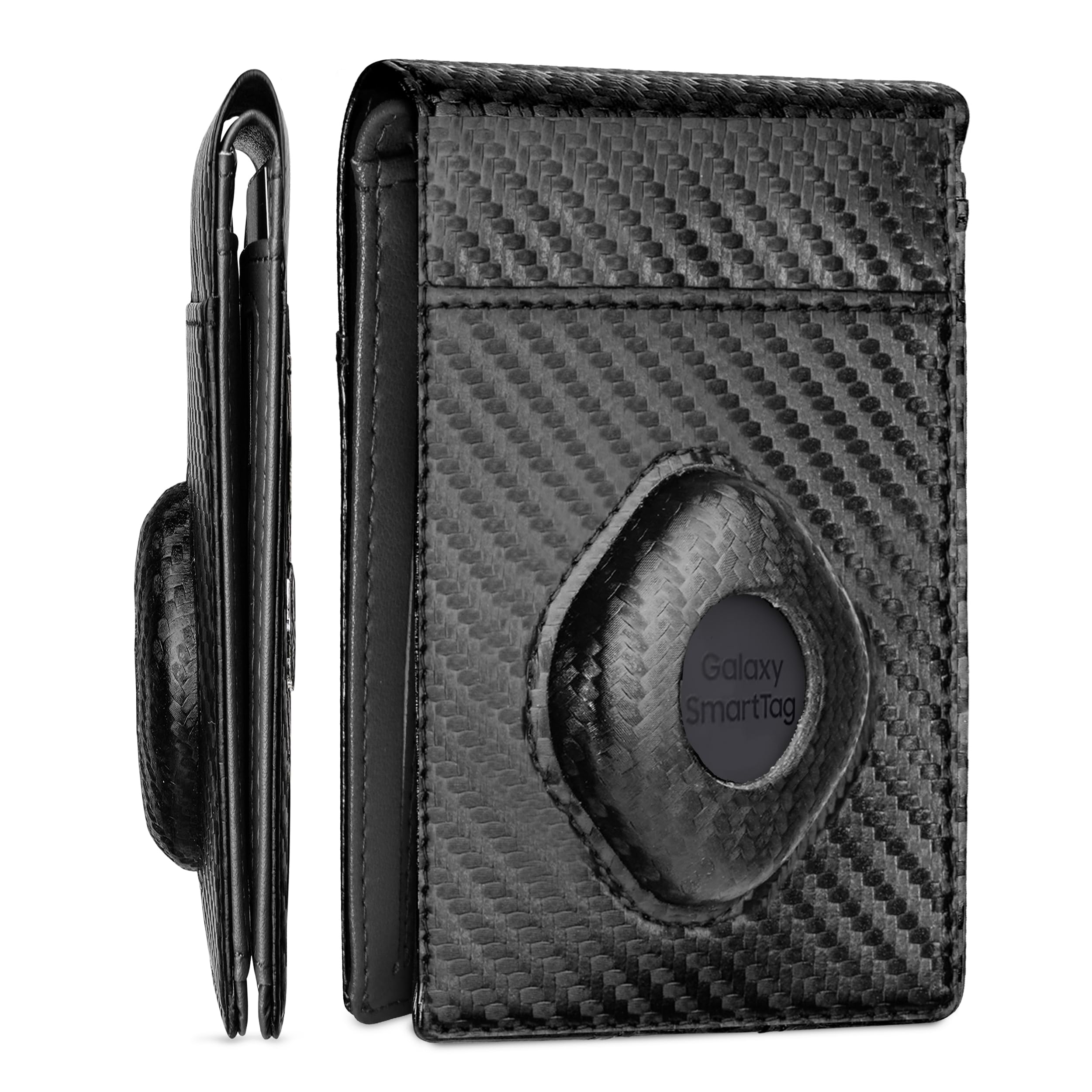 ALPHA PAIR Men's Wallet with Smart Tag Holder for Samsung – Bifold Smart Wallet for Men – RFID Wallet with 10 Credit Card Holders and 1 ID Window – Leather Wallet for Galaxy Smart Tag-Black