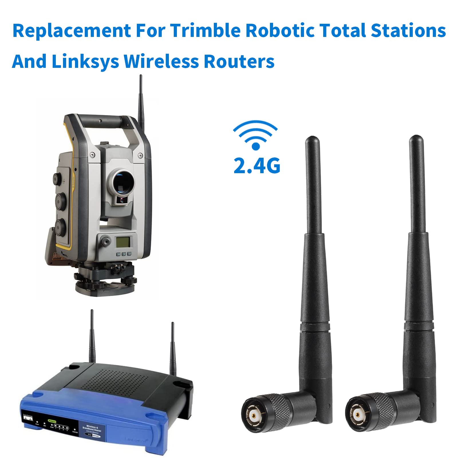 5dBi 2.4GHz WiFi Antenna RP-TNC Male Replacement Antenna Compatible with Trimble Robotic Total Stations TDS Ranger Data Collecter, for Wireless Linksys WiFi Router(Pack of 2), Eifagur