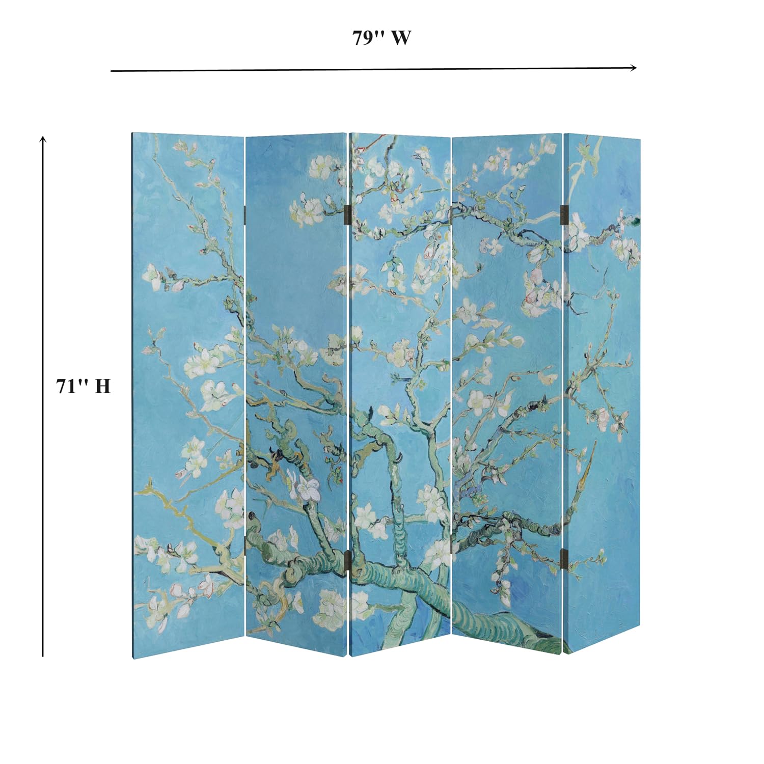 ARSTRIA 5-Panel Folding Room Divider Privacy Screen Van Gogh's Almond Blossoms Painting Canvas Foldable Portable Room Separating Divider Room Partition Freestanding Home Decor 71'' High