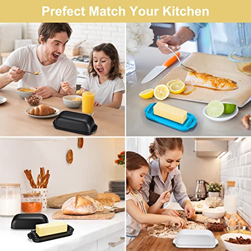 Butter Dish with Lid, Butter Container Holds for Countertop, Unbreakable Butter Keeper for Home Kitchen Decor, Perfect for East/West Coast Butter, BPA-free, Microwave/Dishwasher Safe (Black)