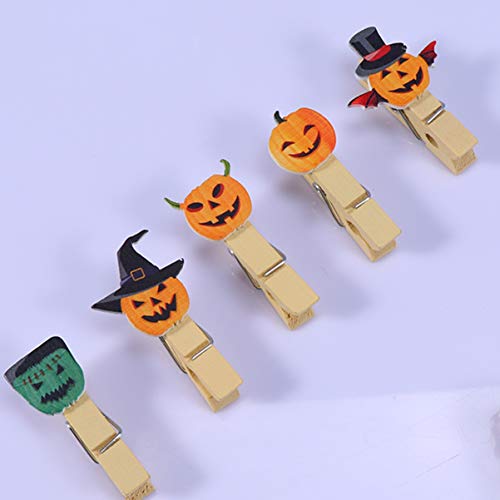 Cabilock 10Pcs Halloween Wooden Cartoon Clothespins Halloween Decorations Mini Pumpkin Head Clothespins Clips Crafts Decor for Party