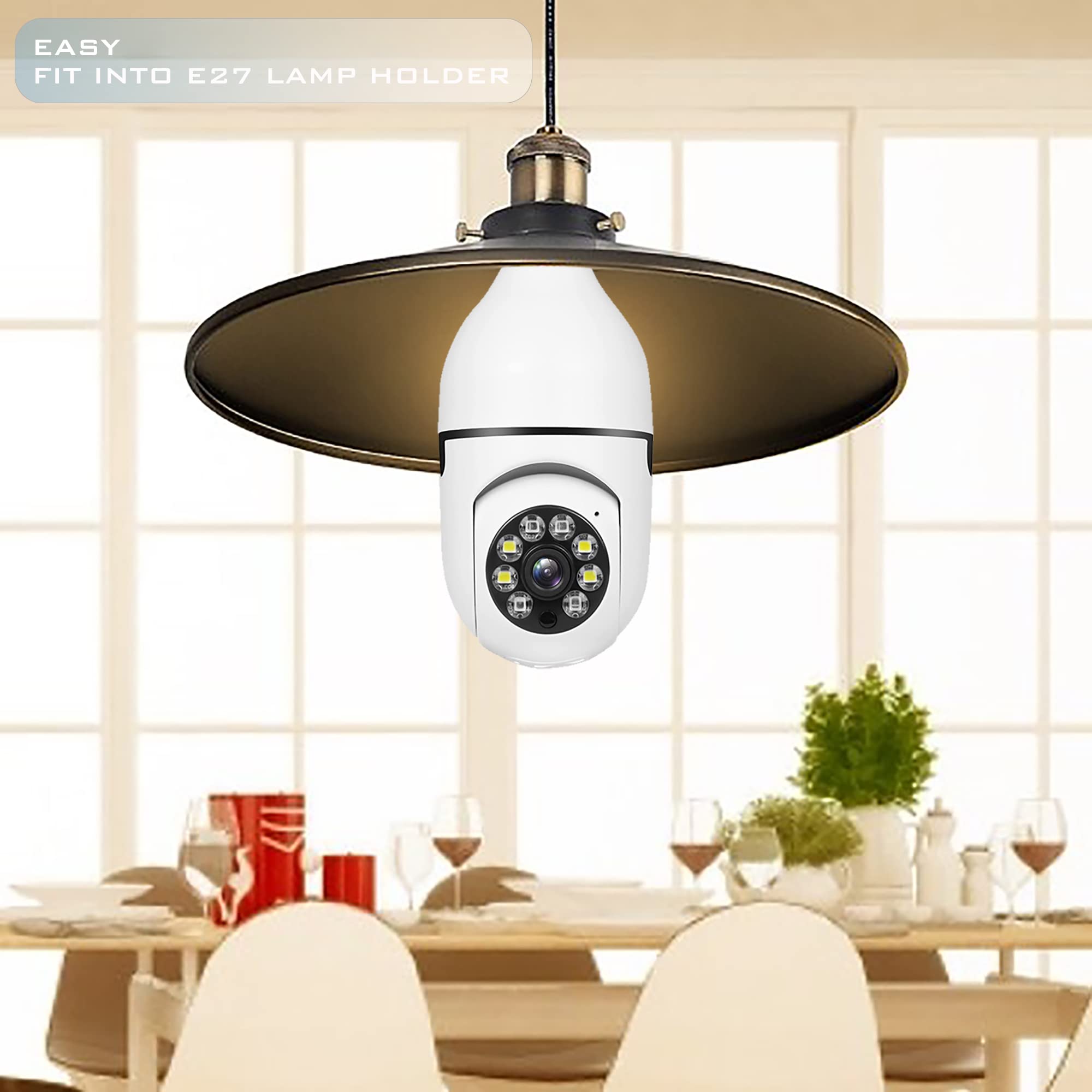 5G WiFi Light Bulb Camera, 2.4GHz & 5G 1080P E27 Light Bulb Home Security Camera, Indoor 360° PTZ Surveillace Cameras, Full Color Day and Night, Smart Motion Detection (Support 5G, 2 Pack) White