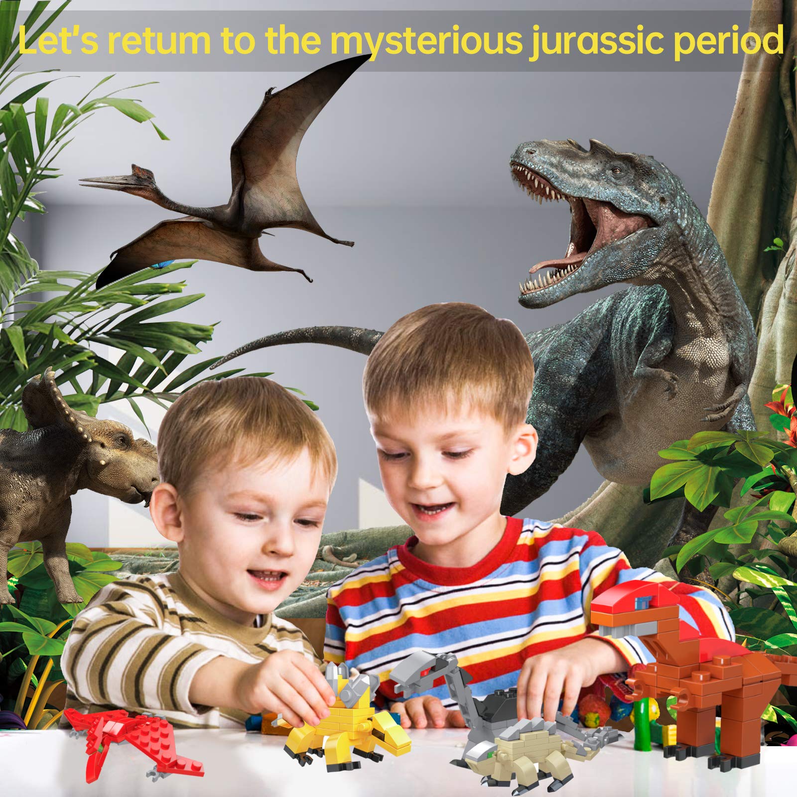 auryee 12PCS Pre Filled Easter Eggs Dinosaurs Party Favors Party Supplies Building Blocks Mini Animal Educational Toy Stacking Block Sets Science STEM Gift for Boys & Girls Kids Age 6+