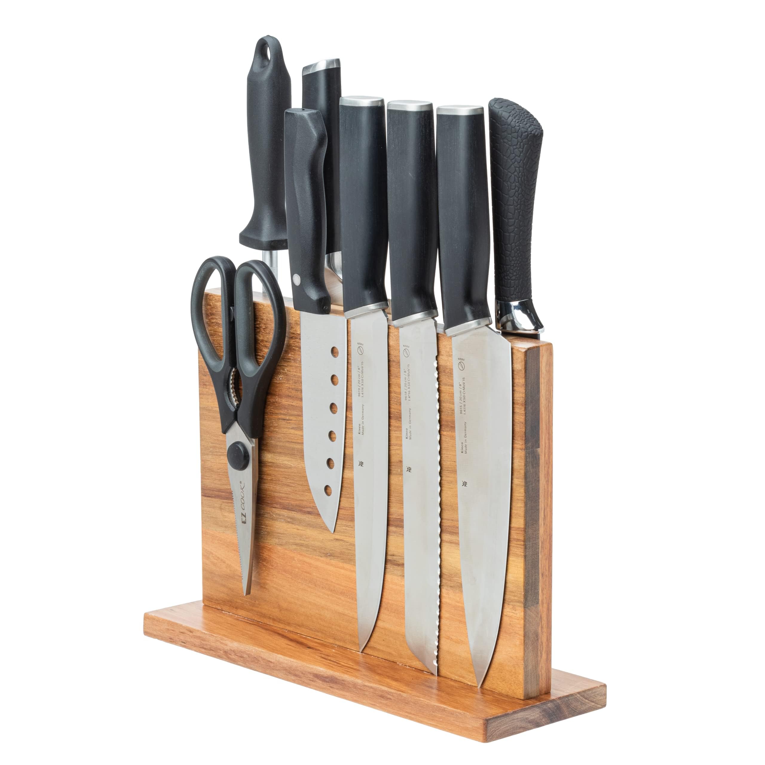WLM Magnetic Knife Holder - Fully Assembled 12x9 In. Double-Sided Magnetic Knife Block with Strong Magnets, Acacia Wood, Multifunctional Storage Rack