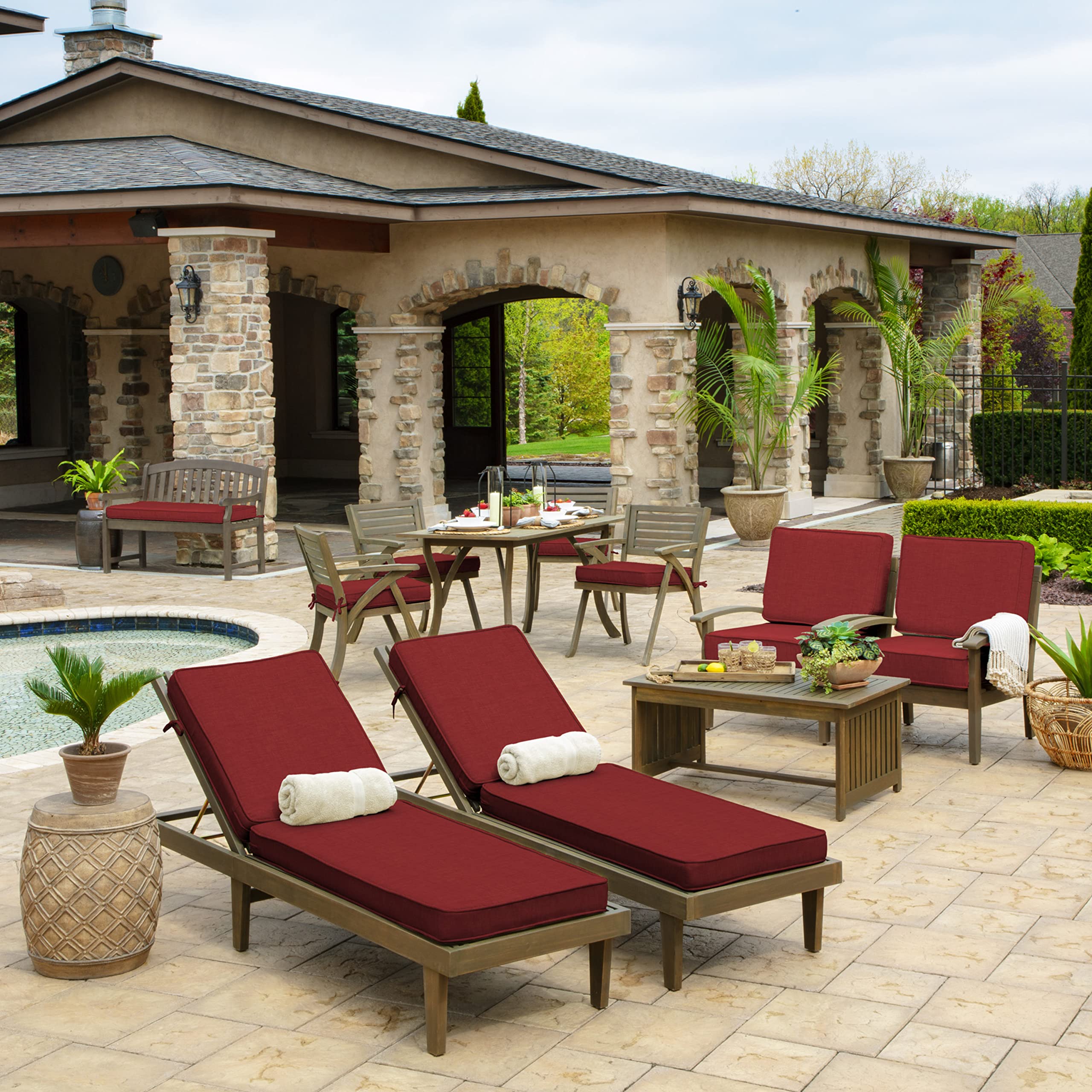 Arden Selections ProFoam Essentials Outdoor Deep Seating Cushion Set 24 x 24, Ruby Red Leala