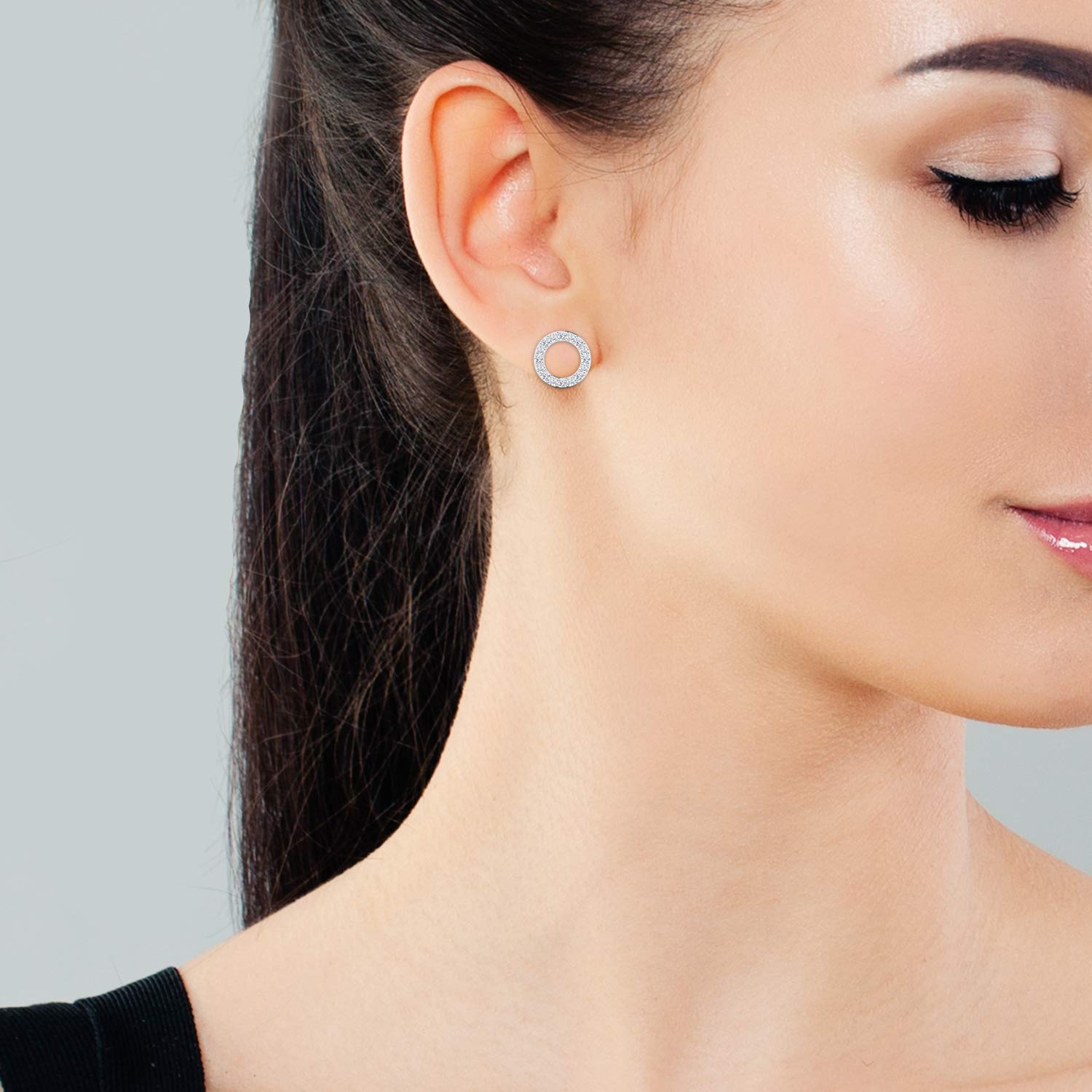 925 Sterling Silver 3/8 Carat Certified Round Diamond Stud Earring for Women | Circle