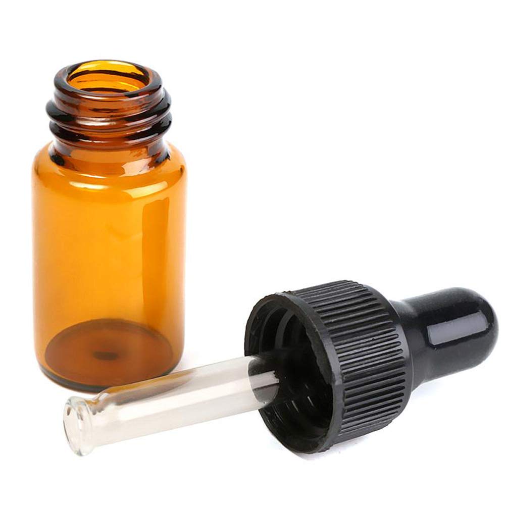MOTZU 50 Pack 0.1oz(3ml) Amber Glass Dropper Bottles, Refillable Empty Bottle for Essential Oils, Cosmetics, and Cooking, with Glass Eye Dropper and Cap