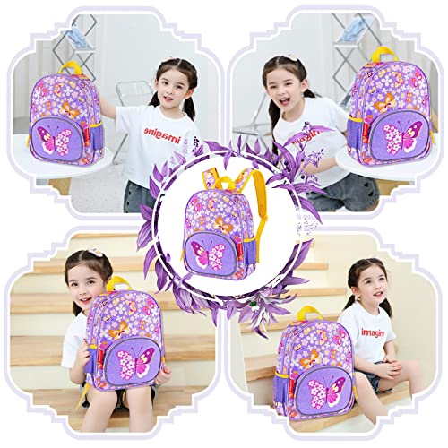 Daaupus Purple Butterfly Pattern Children's Backpack Children's Umbrella Set