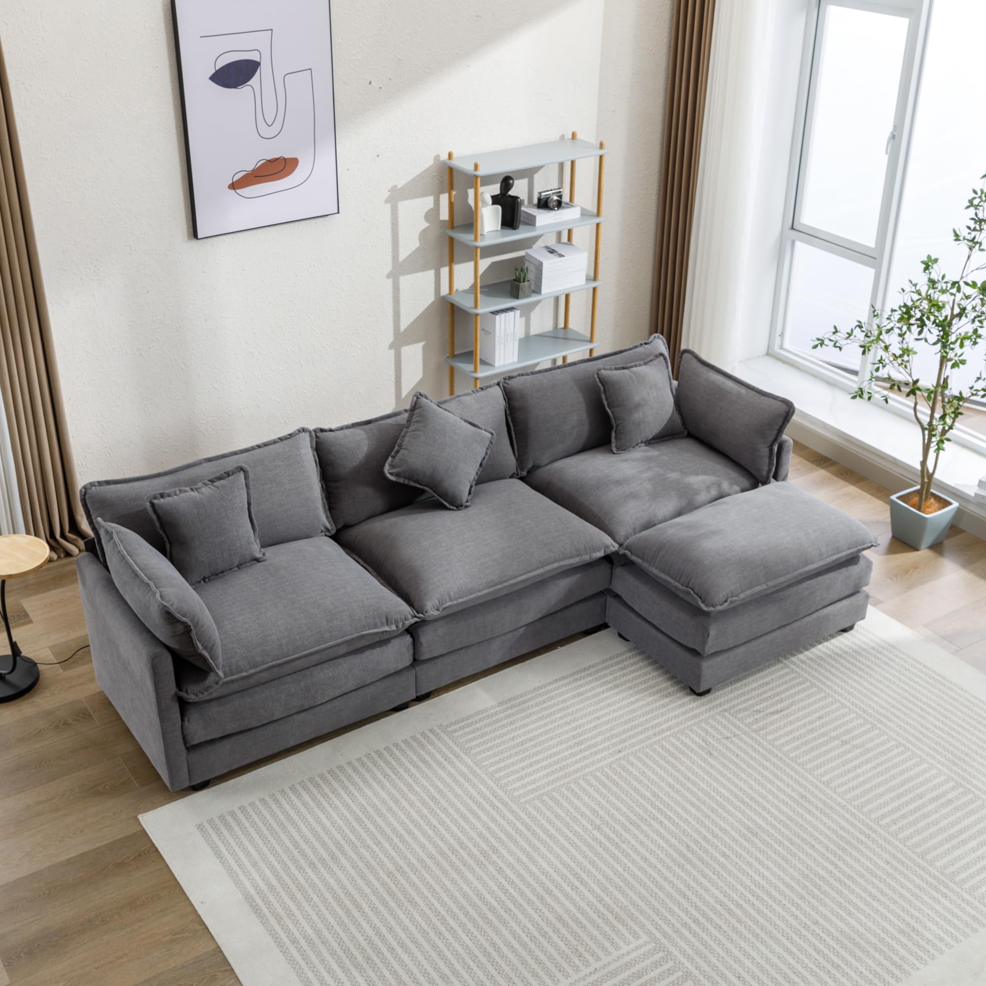KEVINSPACE 111.4" Convertible Sectional Sofa Couch, L-Shaped Couch Modular Sofa with Reversible Chaise, Oversized Sofá Cloud Couches Modern Chenille Fabric Couches for Living Room, Apartment Gray