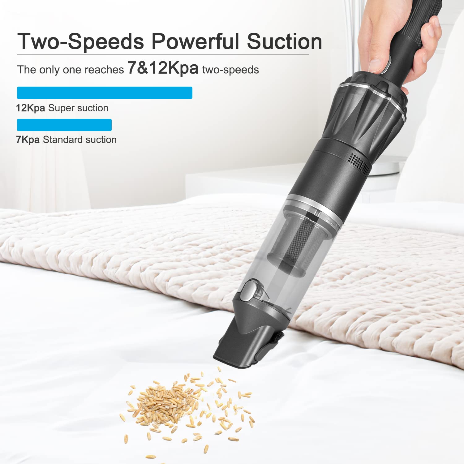 Handheld Vacuum, Cordless Portable Hand Vacuum with 12Kpa Powerful Suction, Lightweight Car Vacuum Cleaner with Upgraded Brushless Motor, Charging Dock, Car Charger