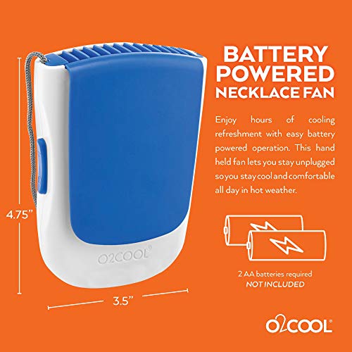 O2COOL Deluxe Necklace Fan | Battery Powered, Hands-Free Personal Cooling Fan w/Adjustable Lanyard, Table Top Stand + Wearable Clip (Dark Blue + Purple (2 Pack))