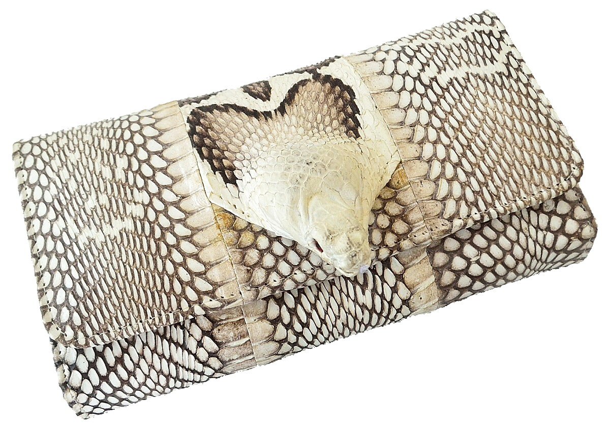 Authentic Snake Skin Women's Long Bifold Cobra Snake W/Head Purse Wallet