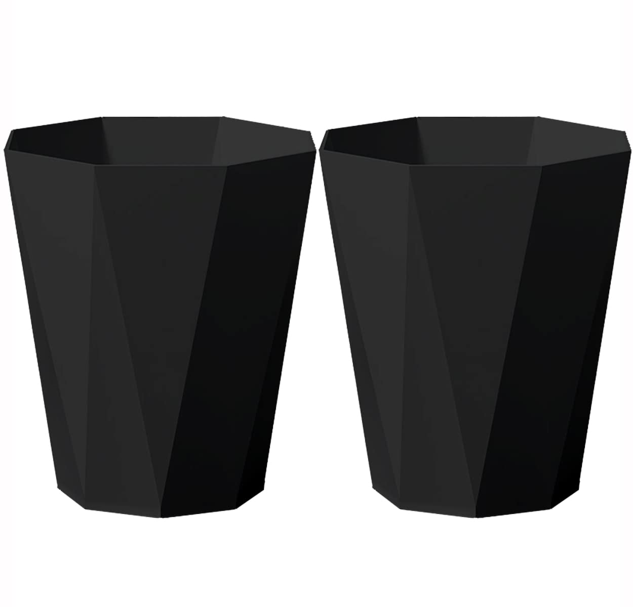 WEECRON Trash Can Bathroom Waste Basket Plastic Diamond Shape 2.6 Gallon (2 Pack, Black)
