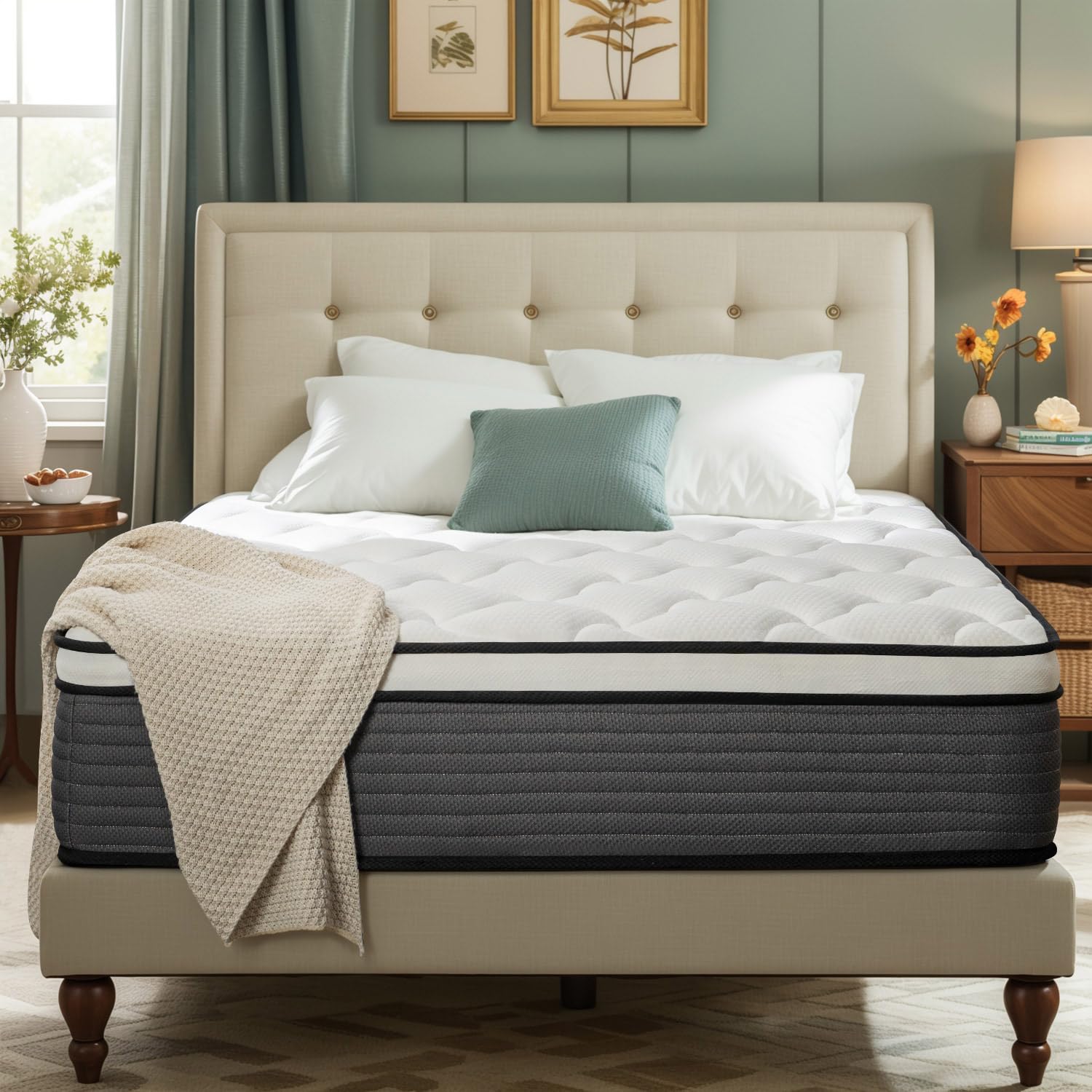 PAMYO King Mattress, 14 Inch Memory Foam Hybrid Pocket Spring Mattresses in a Box, Medium Firm Breathable Pillow Top Pressure Relief, CertiPUR-US Certified