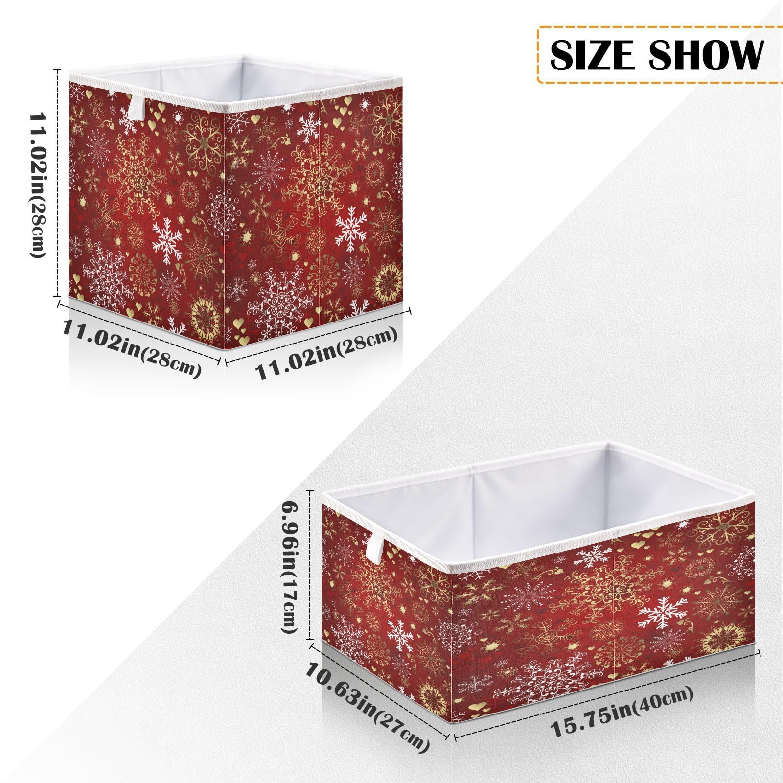 Christmas Red Gold and White Snowflakes Closet Organizers Storage Cubes Storage Bins Shelf Baskets Containers for Home Room Office,Square