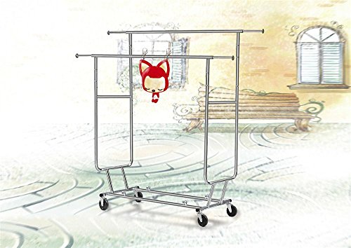go2buy Commercial Clothing Garment Rolling Collapsible Rack Hanger Holder Double Rail