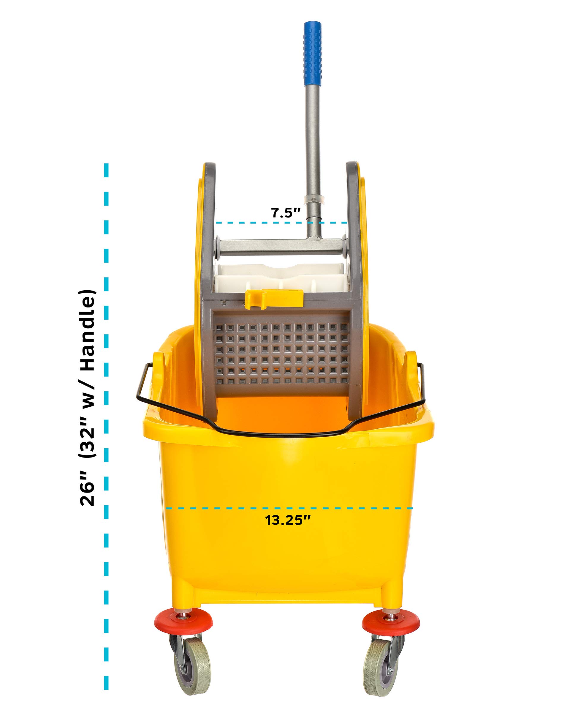 Alpine Industries Mop and Broom Holder Track (4 Holders - 5 Hooks) &Alpine Industries Commercial Mop Bucket with Side Press Wringer (36 Qt, Yellow) Bundle