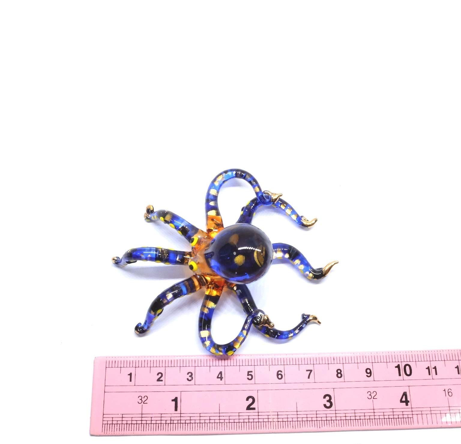 Handmade Mini 2.75" Blown Glass Swimming Octopus Figurines Figures Art,Collectible Dollhouse Gift Ideas,Miniature Ocean Animals,Tiny Ornament Cool Stuff Decor No.8