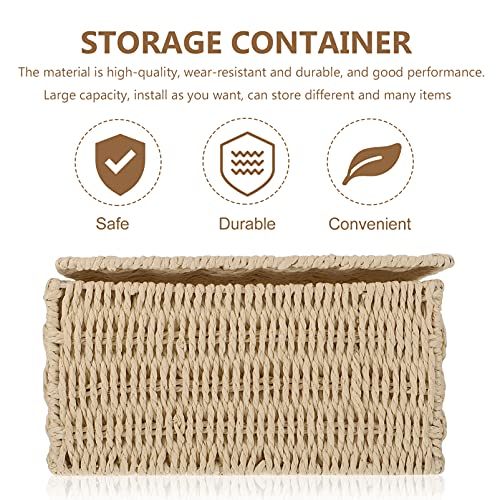 Cabilock 3pcs Drawer Bedroom Wicker Handwoven Vanity Bin Small Organizer Rattan Table Lid Gift Fruit Bathroom Laundry Bread Decorative Square Organizing Straw Flower Paper with Storage