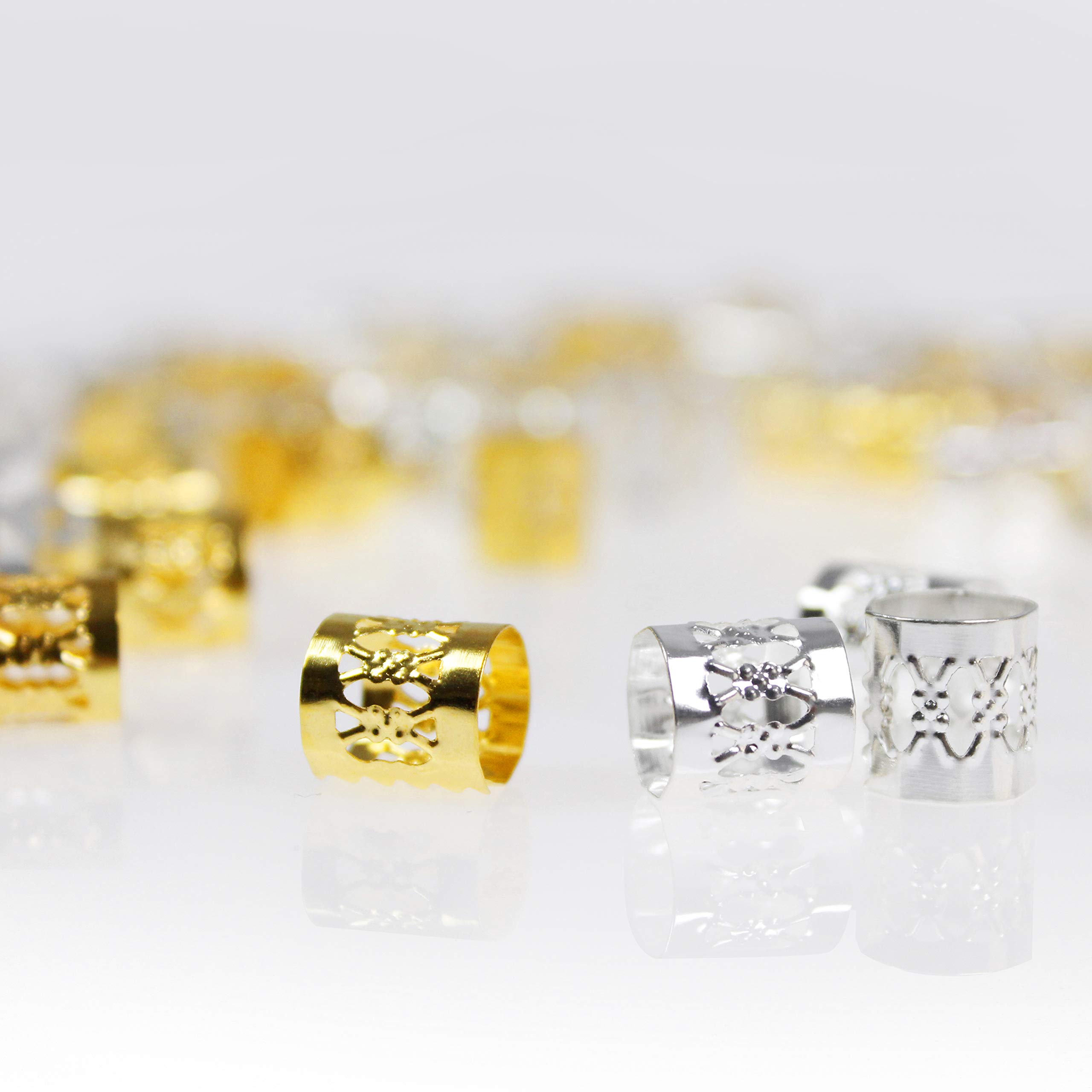 Ryalan 105 Pieces Hair Jewelry Set: Aluminum Dreadlocks Beads, Metal Cuffs, Gold and Silver Clips