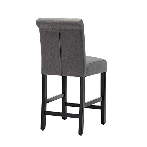 LSSBOUGHT Counter Stools,24 inches Upholstered Counter Height Chairs with Button-Tufted and Solid Wood Legs Set of 2(Gray)