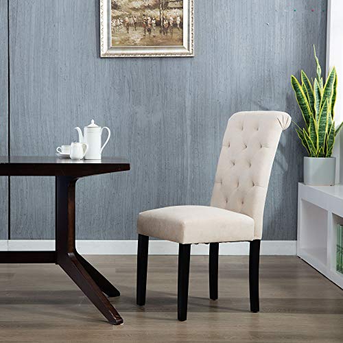 LSSBOUGHT Stylish Dining Room Chairs with Solid Wood Legs, Set of 2 (Beige)