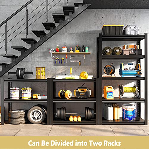 REIBII Metal Garage Shelving Heavy Duty Garage Storage Shelves, Large Wide Adjustable 5-Tier Storage Shelves, Heavy Duty Shelving Unit for Garage Pantry 2050 LBS Capacity, 4 Pack, Black