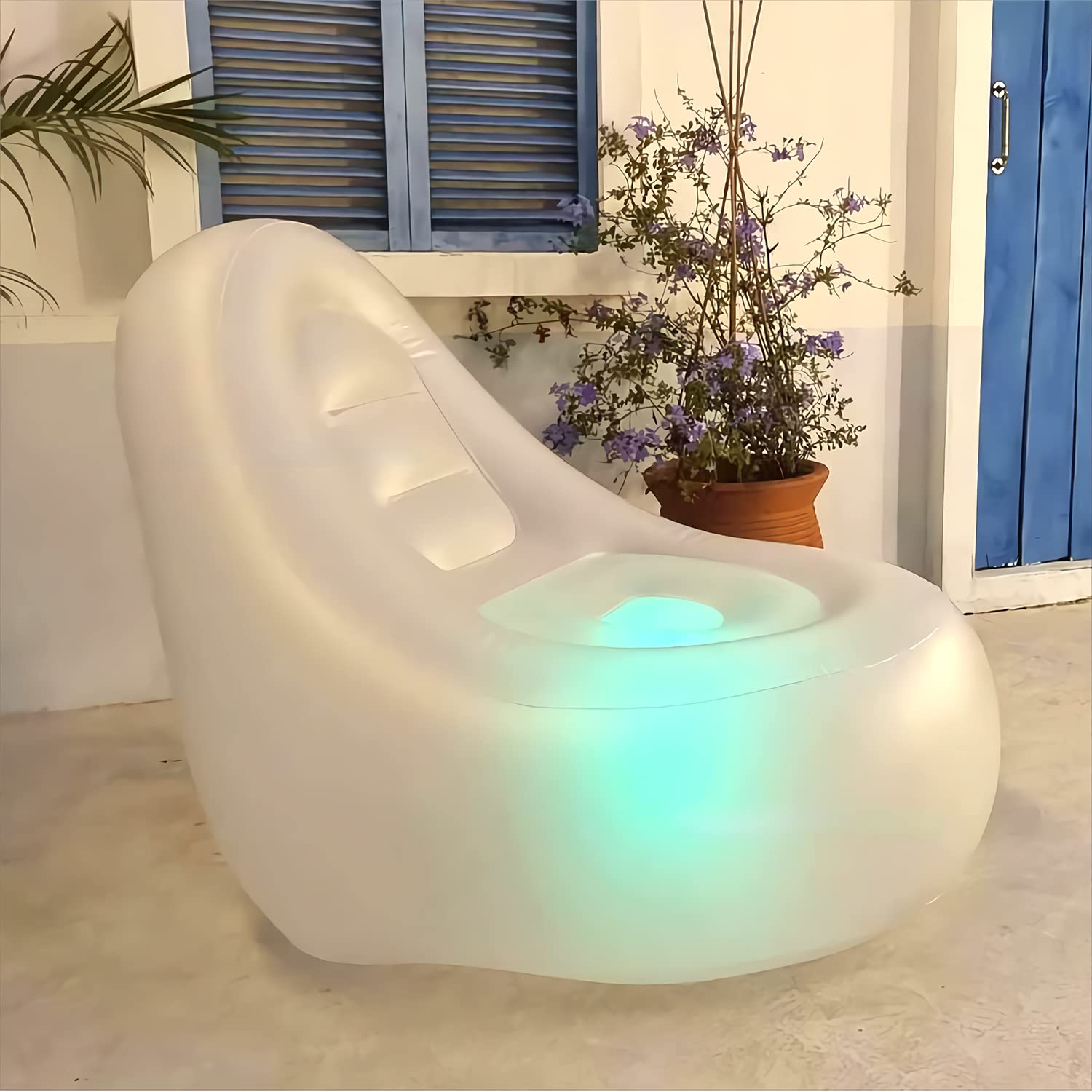 LED Inflatable Chair, Brow Up Illuminated Sofa for Adults and Kids, Lazy Couch with LED Lights for Indoor/Outdoor(Frosted White, Without Pump)