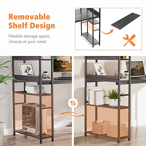 Desk Computer Desk with Shelves, Home Office Desks Table 55 Inch PC Desk Bedroom Desk Work Desk Study Desk Wood Desk with Storage Removable Middle Shelf for Dorm, Student, Gaming