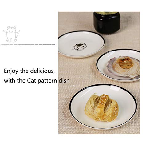 Cat Ceramic Side Sauce Dishes Seasoning Dish, Sushi Soy Dipping dish,Cookie Serving Dishes,Meow Porcelain Small Tea Bag Holder Set of 4 (Cat)