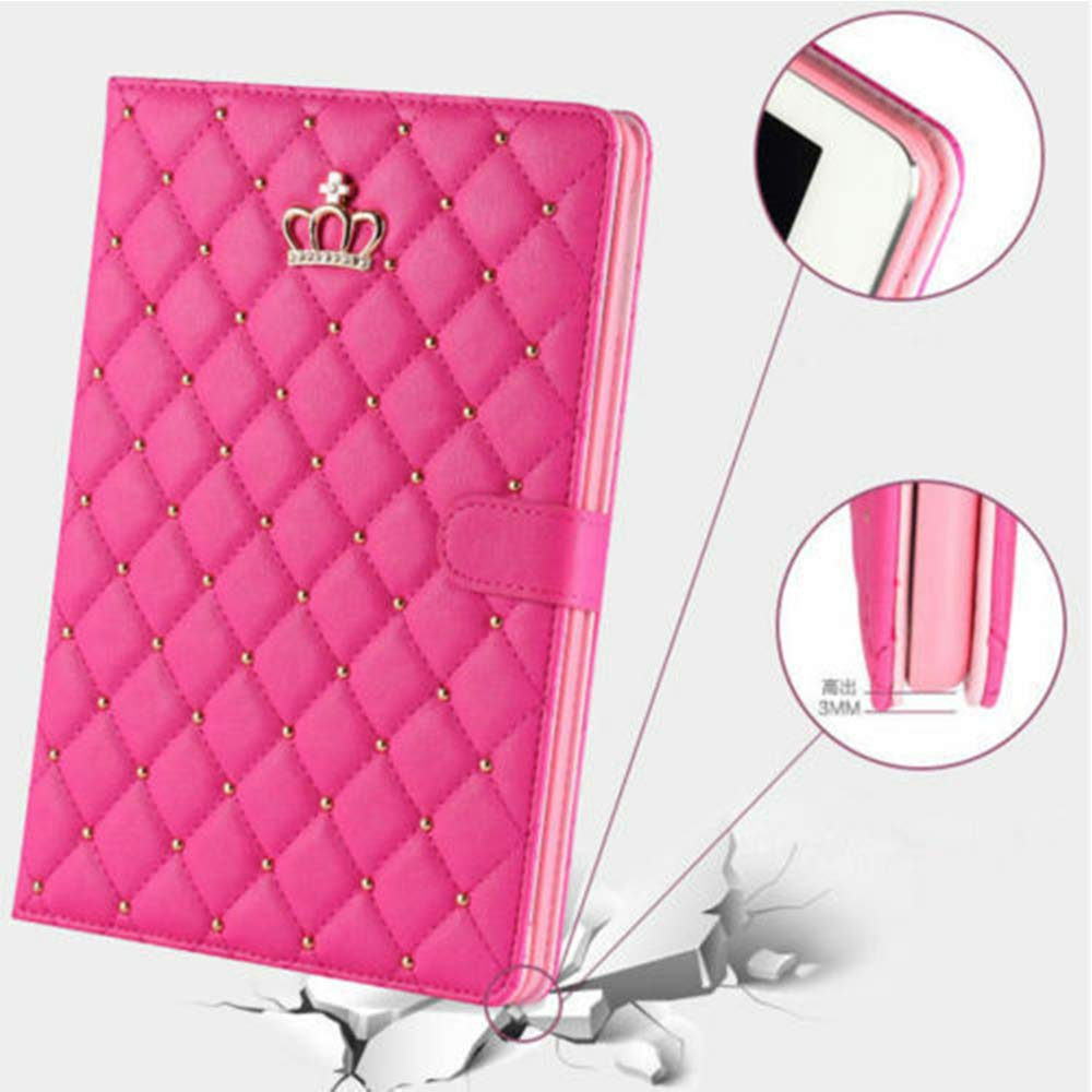 AmazFCCY Cute Crown Case for iPad 10th Generation 10.9 Inch 2022, iPad 10 Rhinestones Bling Diamond PU Leather Smart Auto Sleep/Wake Stand Shockproof for Apple iPad 10th Gen 2022 Release(Rose Red)