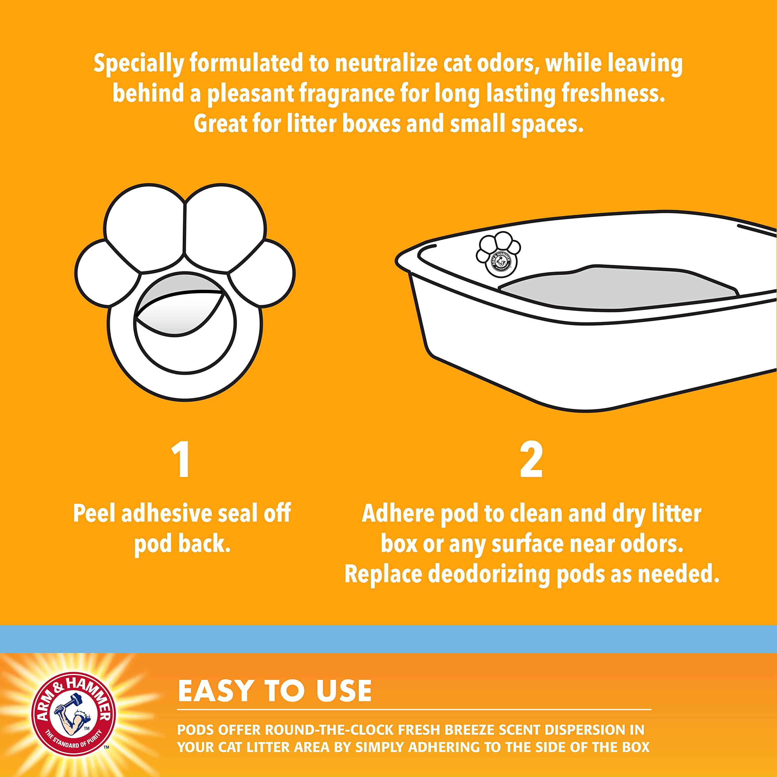Arm & Hammer Pets Cat Litter Box Deodorizing Pods 2 pods, Fresh Breeze Scent | 2 Cat Litter Box Deodorizer from Arm and Hammer | Combats Cat Odors | 2 Adhesive Devices