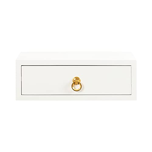 Kate and Laurel Decklyn Modern Glam Floating Side Table with Concealed Drawer for Additional Storage and Home Decor, 18x12x6, White/Gold
