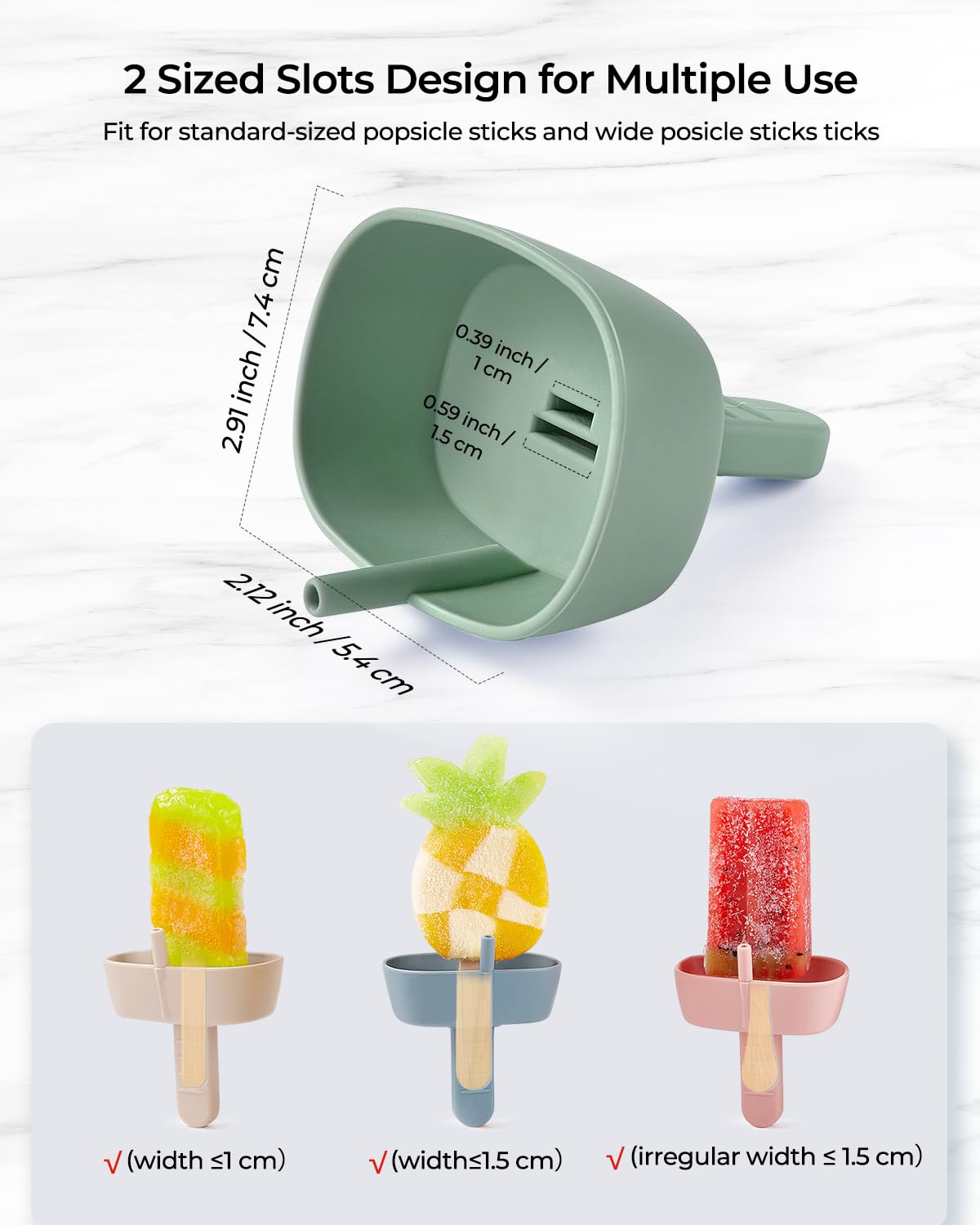 4Pack Drip-Free Silicone Popsicle Holders, AODISTUCE Popsicle Holder with Straw | with 2 Slots Fit Standard & Wide sized sticks Drip Free Popsicle Stick Holder Popsicle Drip Catcher