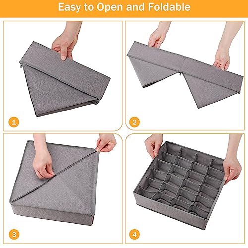 Cawek 3 Pack Fabric Underwear Organizer Dividers, Foldable Drawer under cabinet organizer Storage Boxes for Socks,Underwear, (Grey)