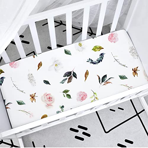 GFU Bassinet Sheets Fitted for Baby Girl, 2 Pack Soft Breathable Bedside Sleeper Sheets Set, Fit for Hourglass Oval Rectangular Bassinet Mattress Pad, Pink Purple Watercolor Floral