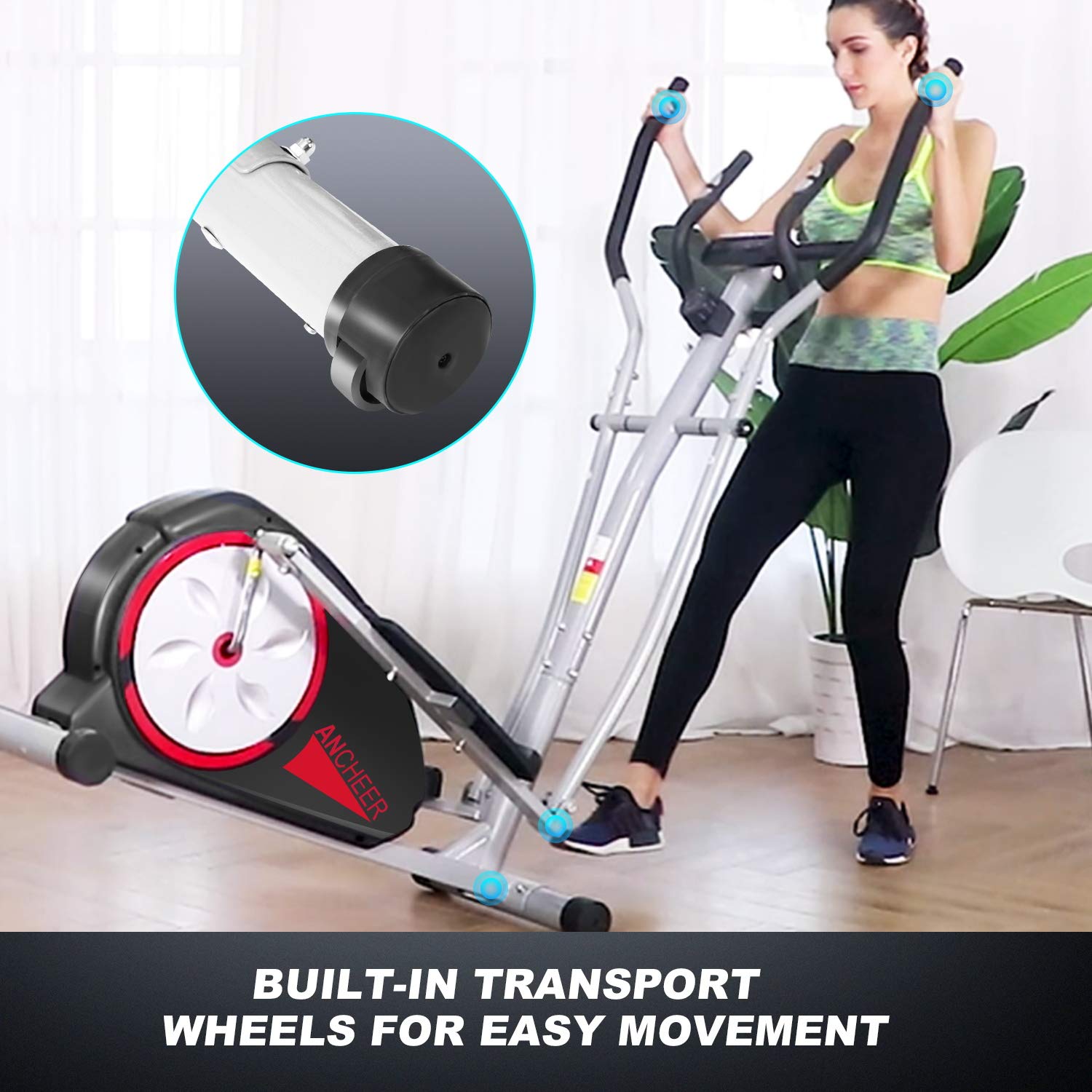 ANCHEER Elliptical Machine for Home Use, Magnetic Elliptical Training with Pulse Rate Grips and LCD Monitor, Smooth Quiet Driven for Home Gym Office Workout