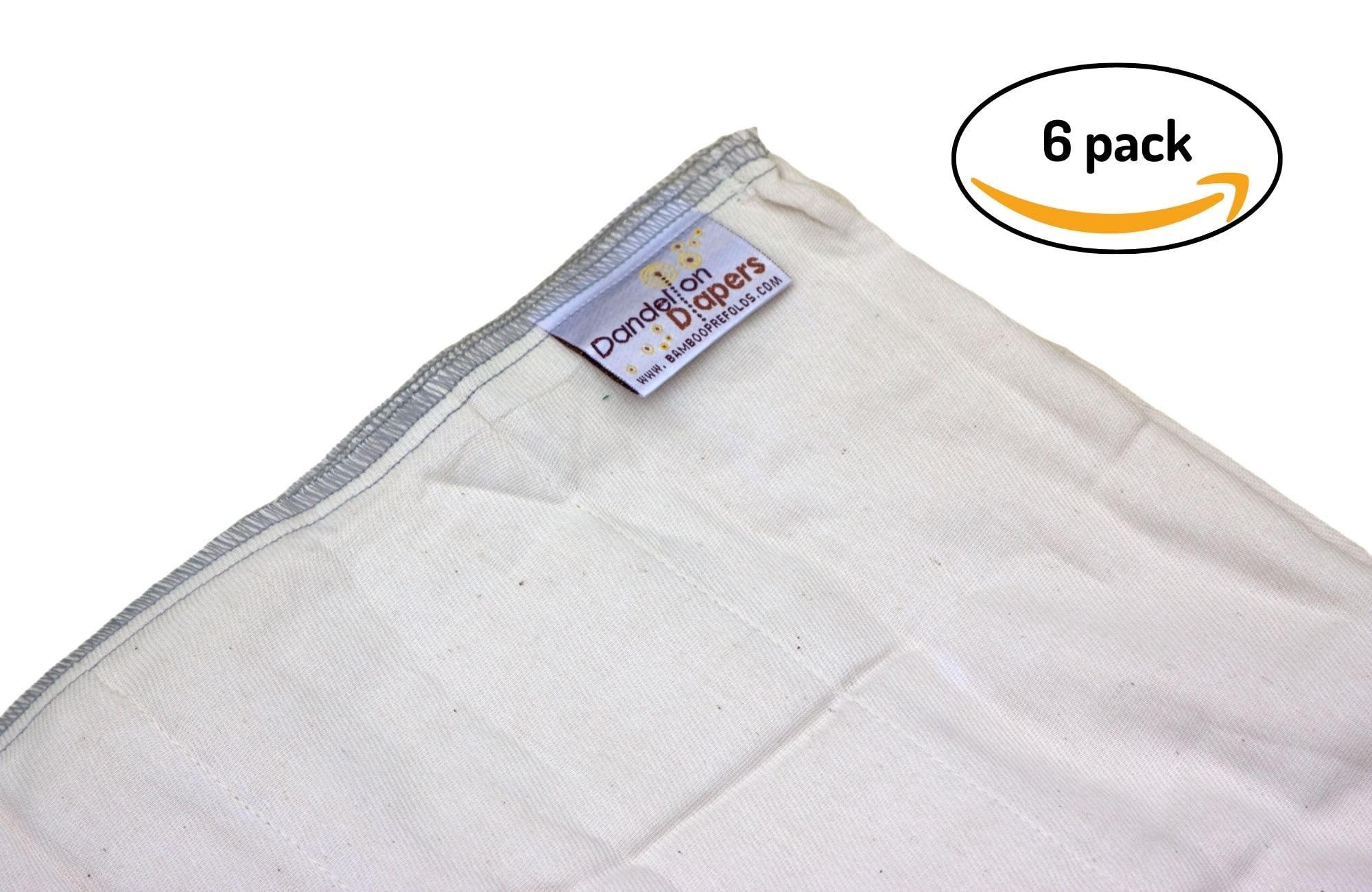 Dandelion Diapers Prefold Cloth Diapers Made from Viscose Bamboo and Cotton Blend Versatile Baby Diaper, 6 Count - Size 2 Infant