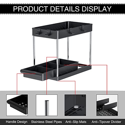 BuyBuyQUEEN 2 Pack Under Sink Organizers and Storage,2 Tier Kitchen Sink Organizer,Under the Sink Pull Out Cabinet Organizer with 4 Hooks Sliding Shelf for Bathroom Organization