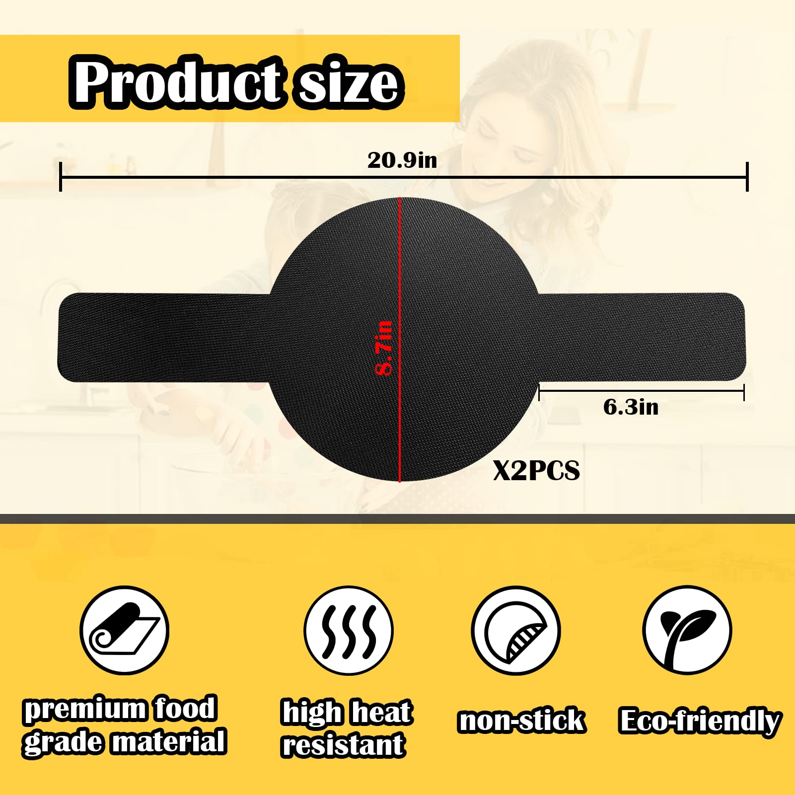 AIERSA 2Pcs Baking Mat for Dutch Oven Bread Baking, Reusable Non-stick Bread Sling, 6.3In Long Handle for Easy Transfer of Sourdough,Bread Making Tools and Supplies,Alternative to Silicone Baking Mat