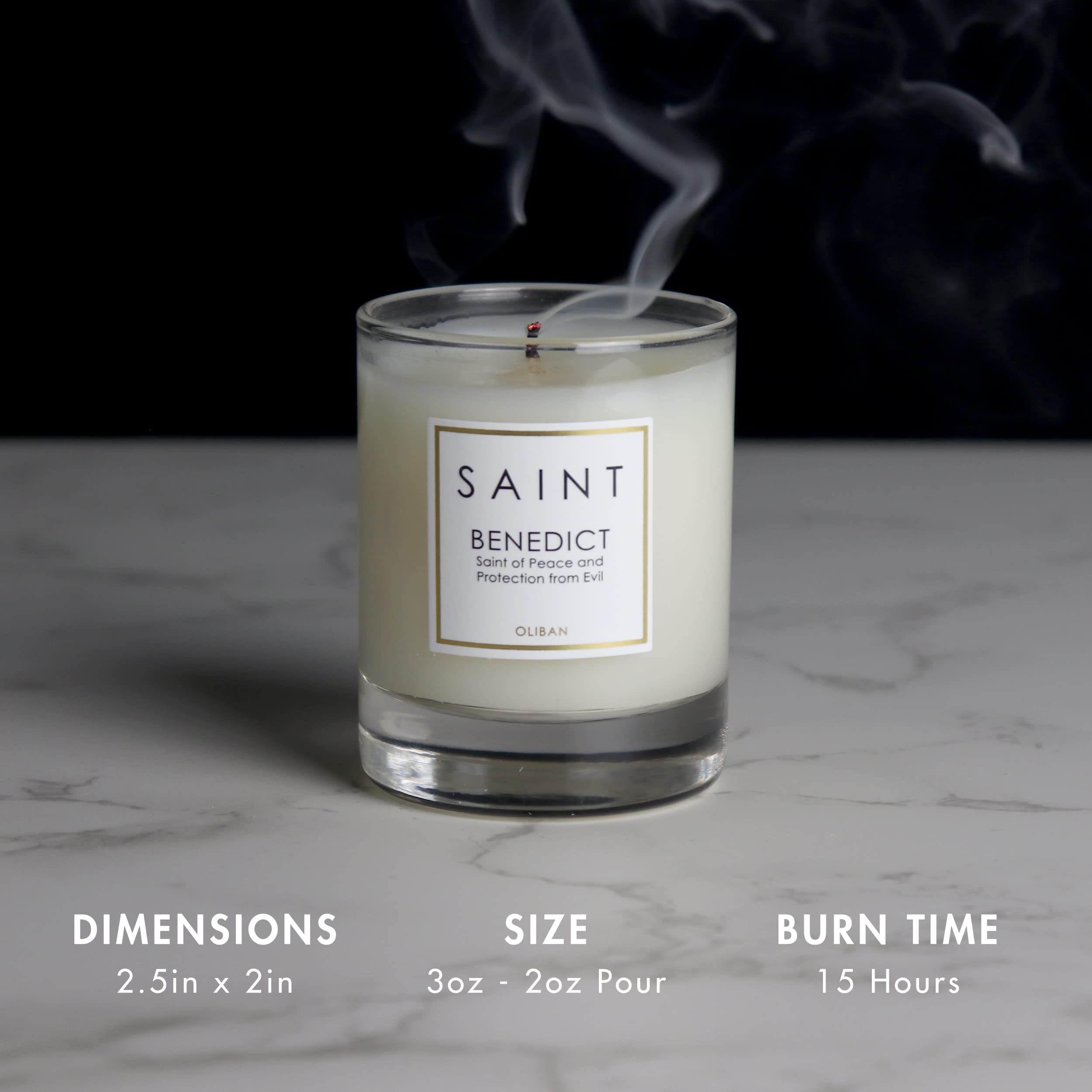 SAINT Benedict Scented Votive Candle with Prayer, Prayer Coin, and Holy Oil, Saint of Peace and Protection from Evil, Soy Coconut Aromatherapy Candle with 15 Hour Burn Time, Holiday Gift-Ready Box