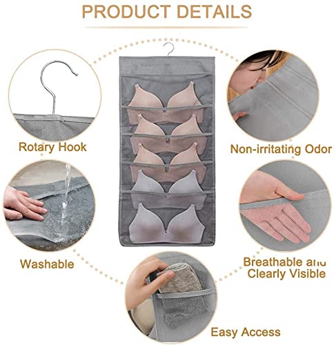 Hanging Underwear Closet Organizer, Bra Organizer for Closet Hanging, Dual-Sided Socks Hanging Closet Organizer,Bra Closet Organizers and Storage Hanging 15 Pockets