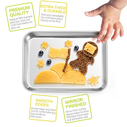 E-far Stainless Steel Kids Plates, 4 Pieces Mini Metal Dinner Dish Set for Kids Toddler Child, 7.3β x 5.3β x 0.75β, Non-Toxic & & Dishwasher Safe, Great for Self-Feeding/Picnic/Outdoor Camping