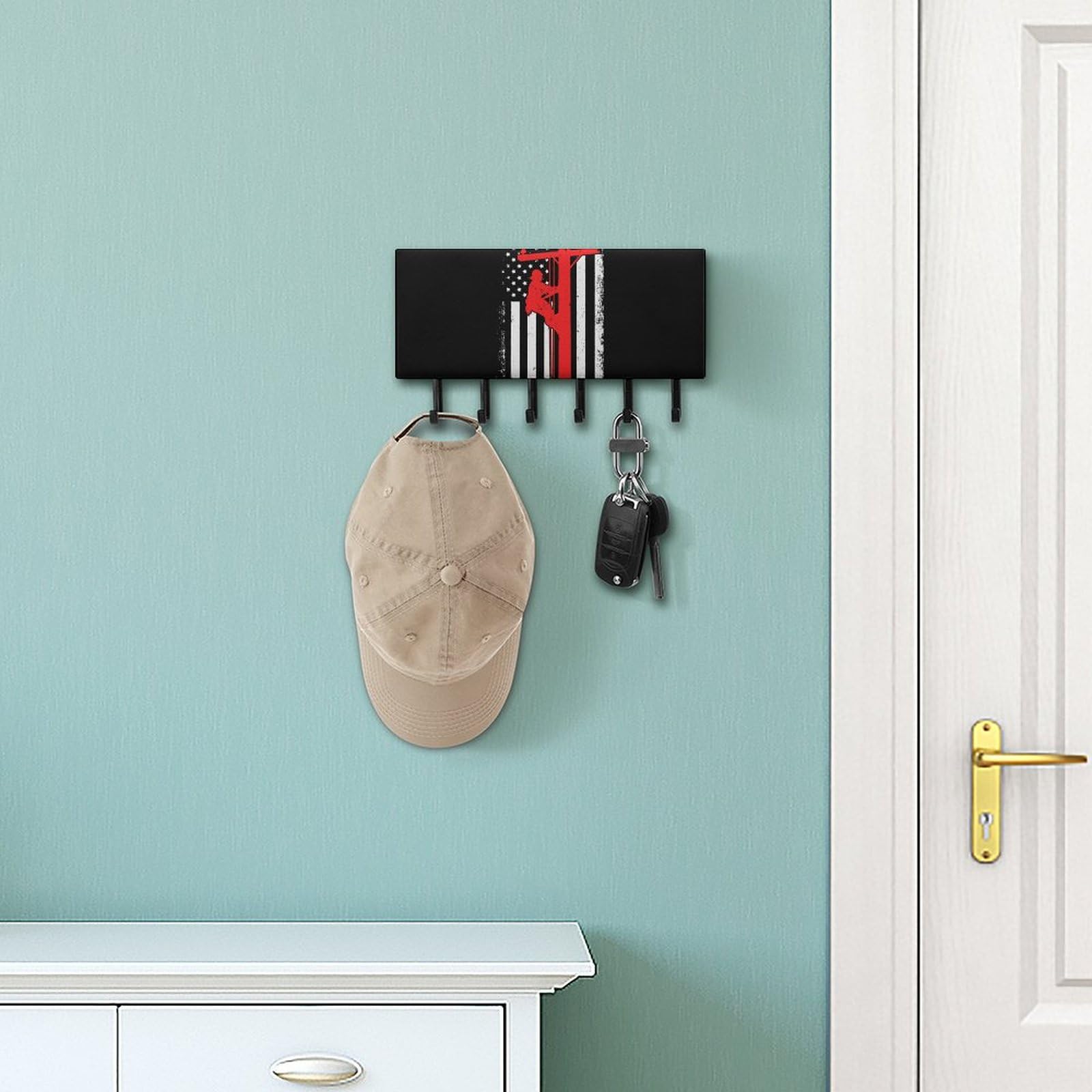 American Flag Lineman Key Hangers with 6 Hooks Large Wall Mounted Key Holder for Entryway