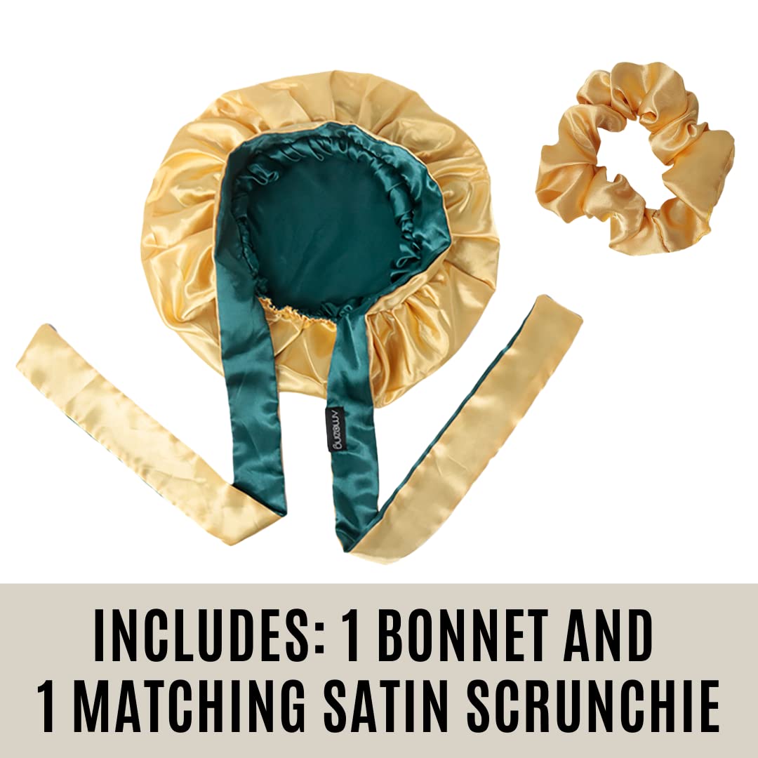 Amazing Natural Hair Reversible Adjustable Satin Bonnet, Double Lined, Bonnet for Sleep. Includes Satin Scrunchie