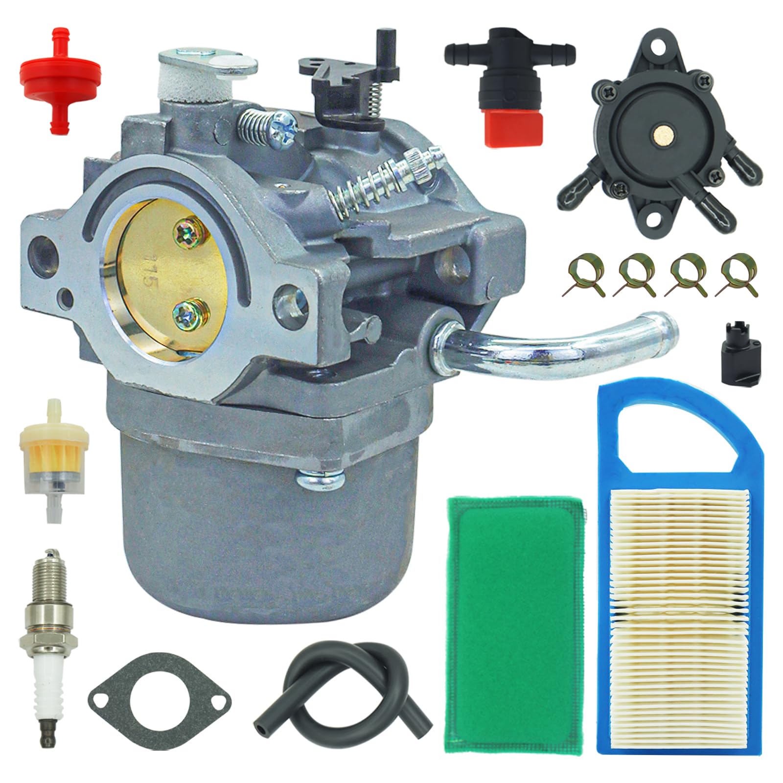 ALRACALL 590399 Carburetor replaces for Briggs & Stratton 796077 794308 791266 fits for 215702 215705 215707 215802 215805 215807 215902 215907 models Lawn mowers with Fuel Pump Air Filter