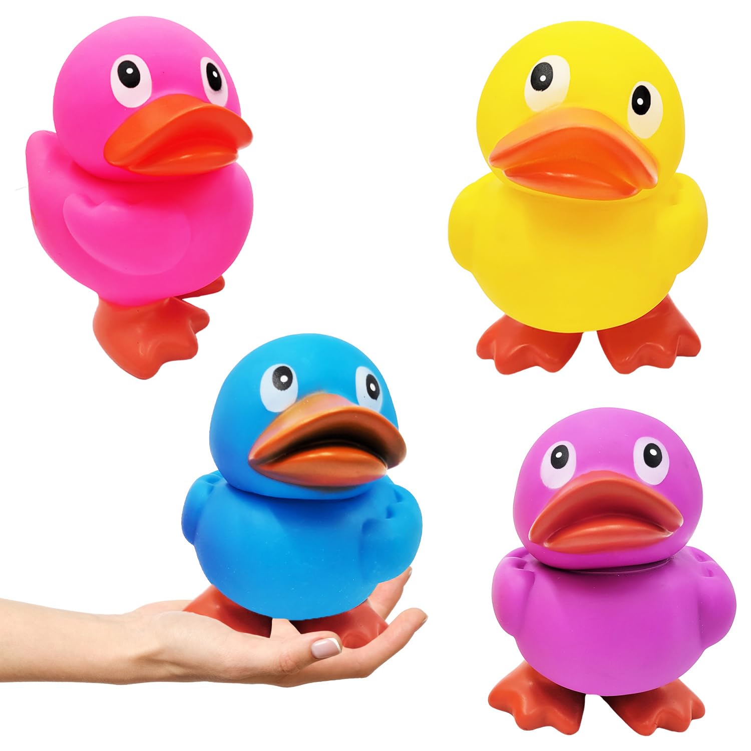 The Dreidel Company Jumbo Rubber Duck Toy with Flippers, Squeeze to Squeak N' Quack, Giant Rubber Duckies for Kids, Bath, Baby Shower, Birthday, Pool Activity,6.5" Tall (2-Pack Assorted)