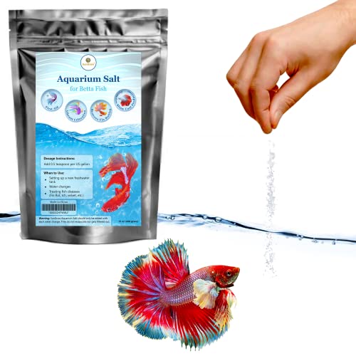 SunGrow Aquarium Salt for Betta Fish, Aids in Reduction of Stress Level and Improves Color, Supports Gill and Kidney Functions, 16-Ounce