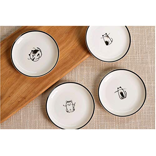 Cat Ceramic Side Sauce Dishes Seasoning Dish, Sushi Soy Dipping dish,Cookie Serving Dishes,Meow Porcelain Small Tea Bag Holder Set of 4 (Cat)