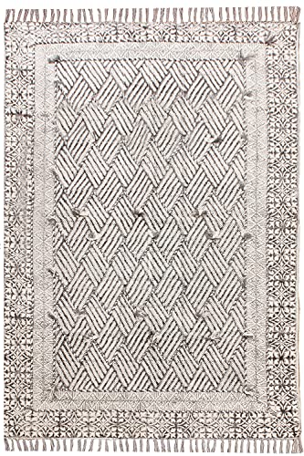Casavani Handmade Area Rugs Hand Block Printed Cotton Dhurrie Gray, Black Boho Kilim Flat Weave Rug Indoor Bedroom Decor Rugs for Laundry Kitchen Bathroom 4x20 Feet Runner (120x600 cm)